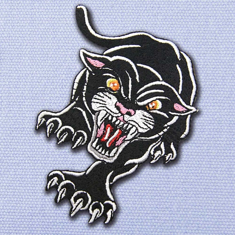 Black Carnivorous Panther Patch Iron on Embroidered for Clothes ...