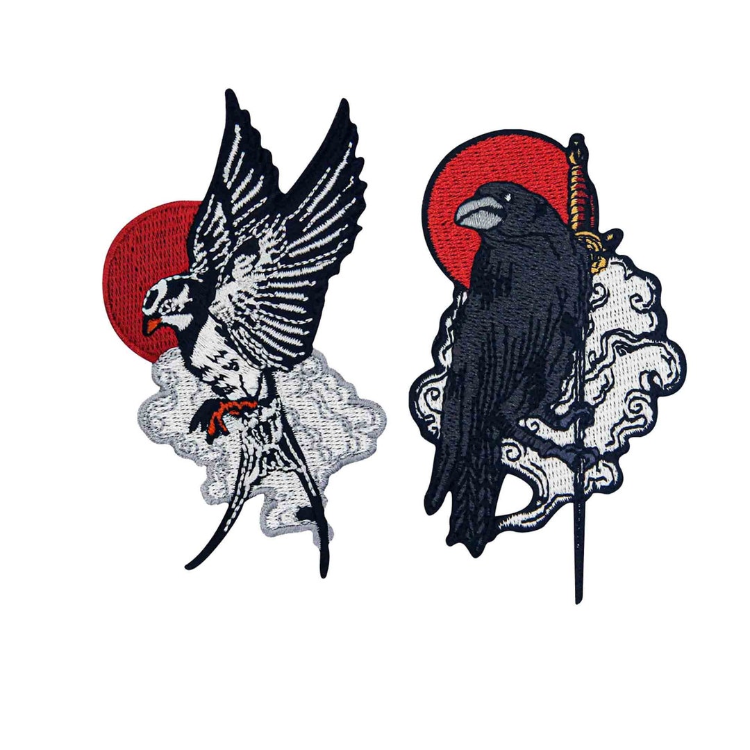 Raven on Sword & Swallow Embroidered Applique Patch。iron-on - Etsy