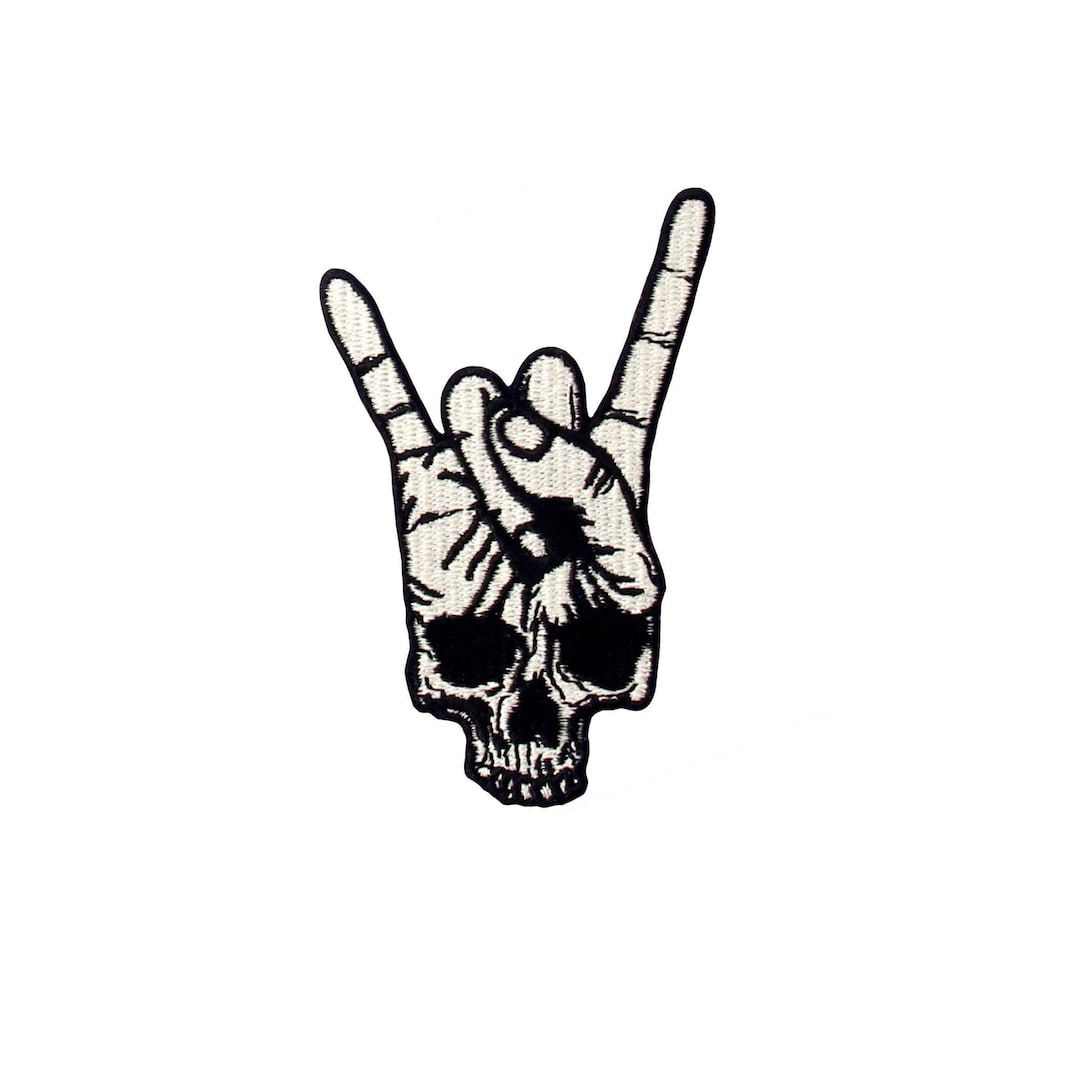 Rock and Roll Skull Hand Symbol Finger Sign Sew-on Embroidered Cloth ...