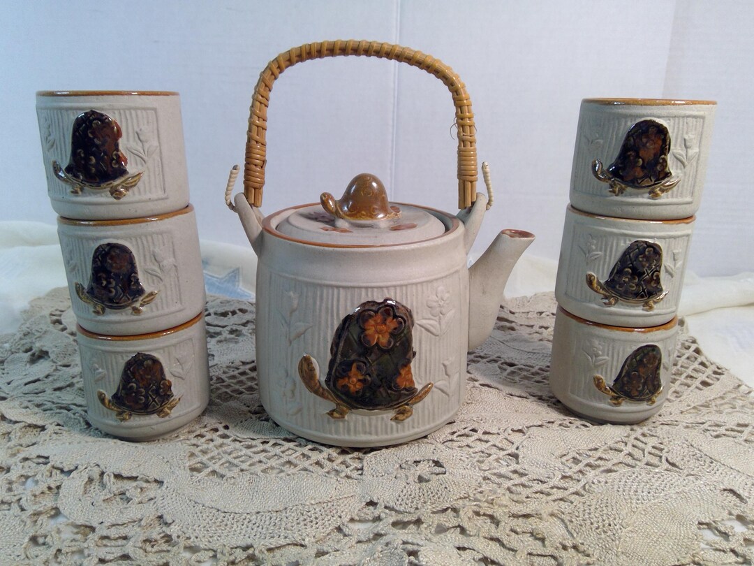 Vintage Japan 7 Piece Turtle Stoneware Tea Set - Etsy