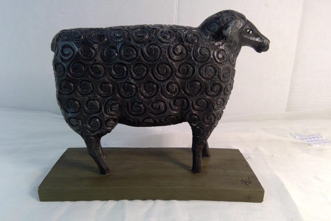 David Harden Rare Black Primitive Sheep Resin Folk Art Look Hand Carved ...