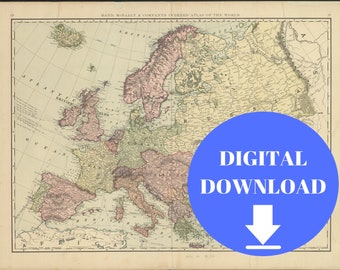Old Map of Europe, Old Europe Map, Map of Europe, Printable Download, Europe Map, PRINTABLE Map ...