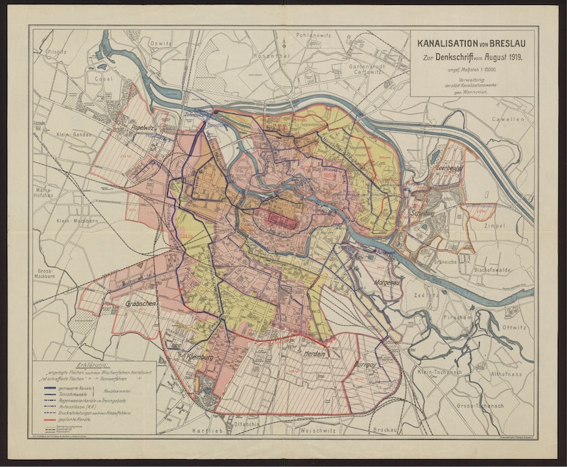 Sewer of Wroclaw, Old Map of Wroclaw, Wroclaw Poland Art, Wroclaw ...