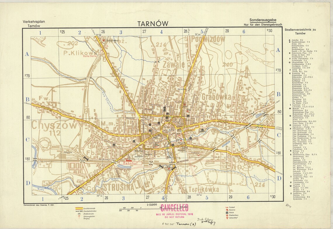Tarnow Map, Tarnów Plan, Old Tarnow Map, Vintage Tarnow Map, Map of ...