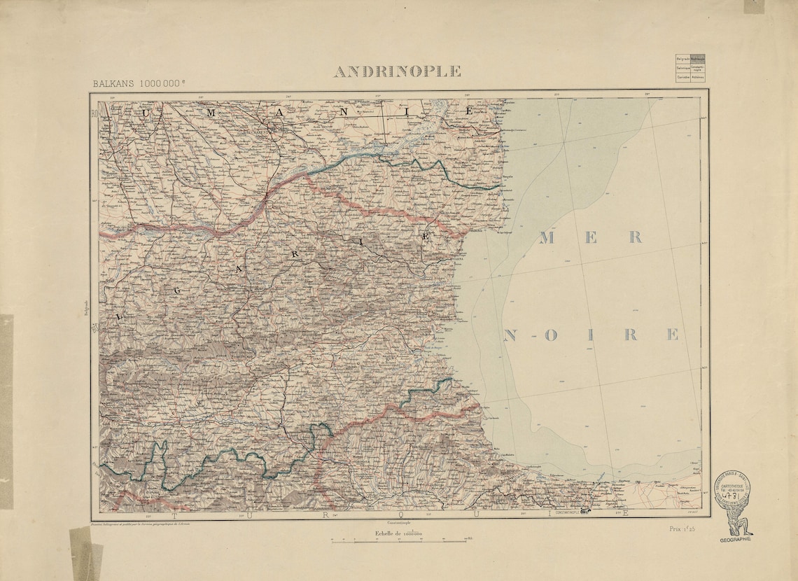Edirne Map, Map of Edirne, Old Andrinople Map, Retro Andrinople City ...