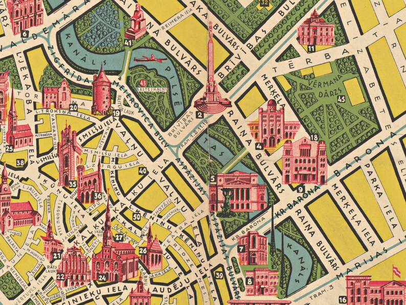 Riga Map - Old Map of Riga - Latvia Map Wall Decor - Europe Map - Map ...