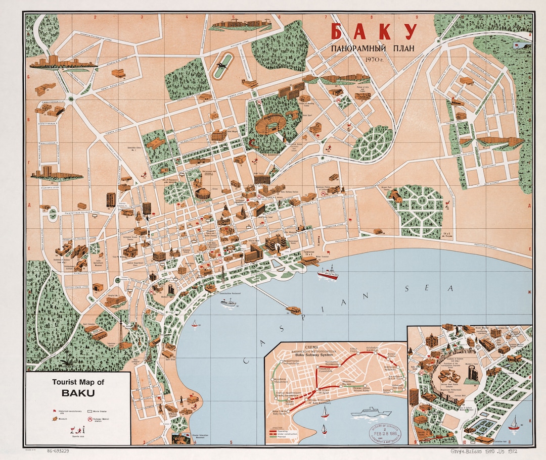 Baku Map, Map of Baku, Tourist Map of Baku, Baku Print, Baku Post, Baku ...