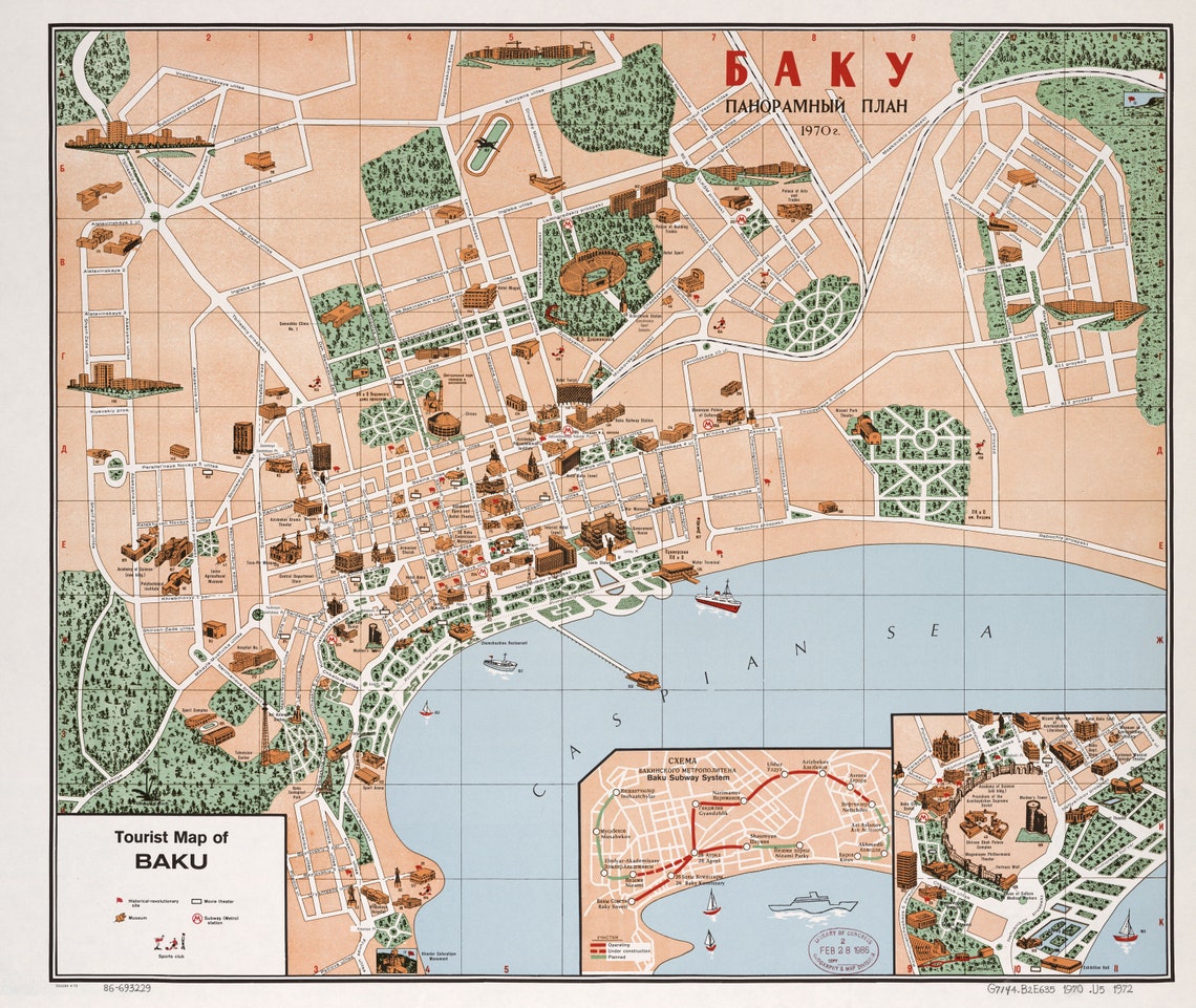 Baku Map, Map of Baku, Tourist Map of Baku, Baku Print, Baku Post, Baku ...