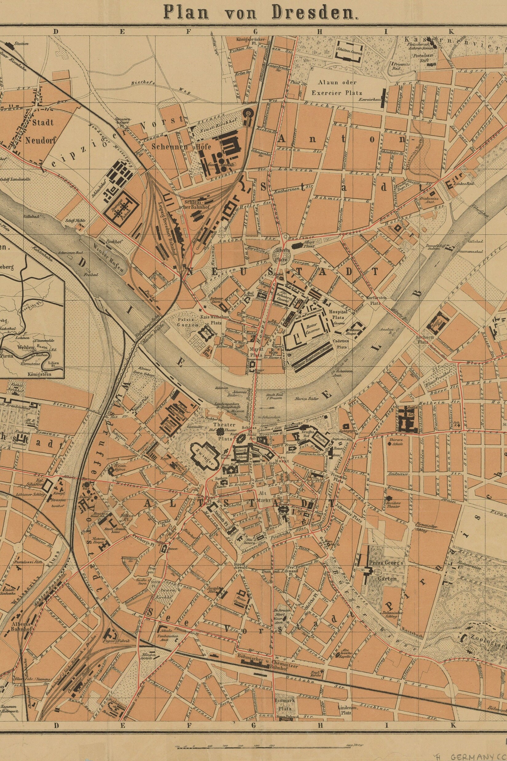 Plan Von Dresden, Dresden Stadtplan, Dresden Map, Map of Dresden, Old ...