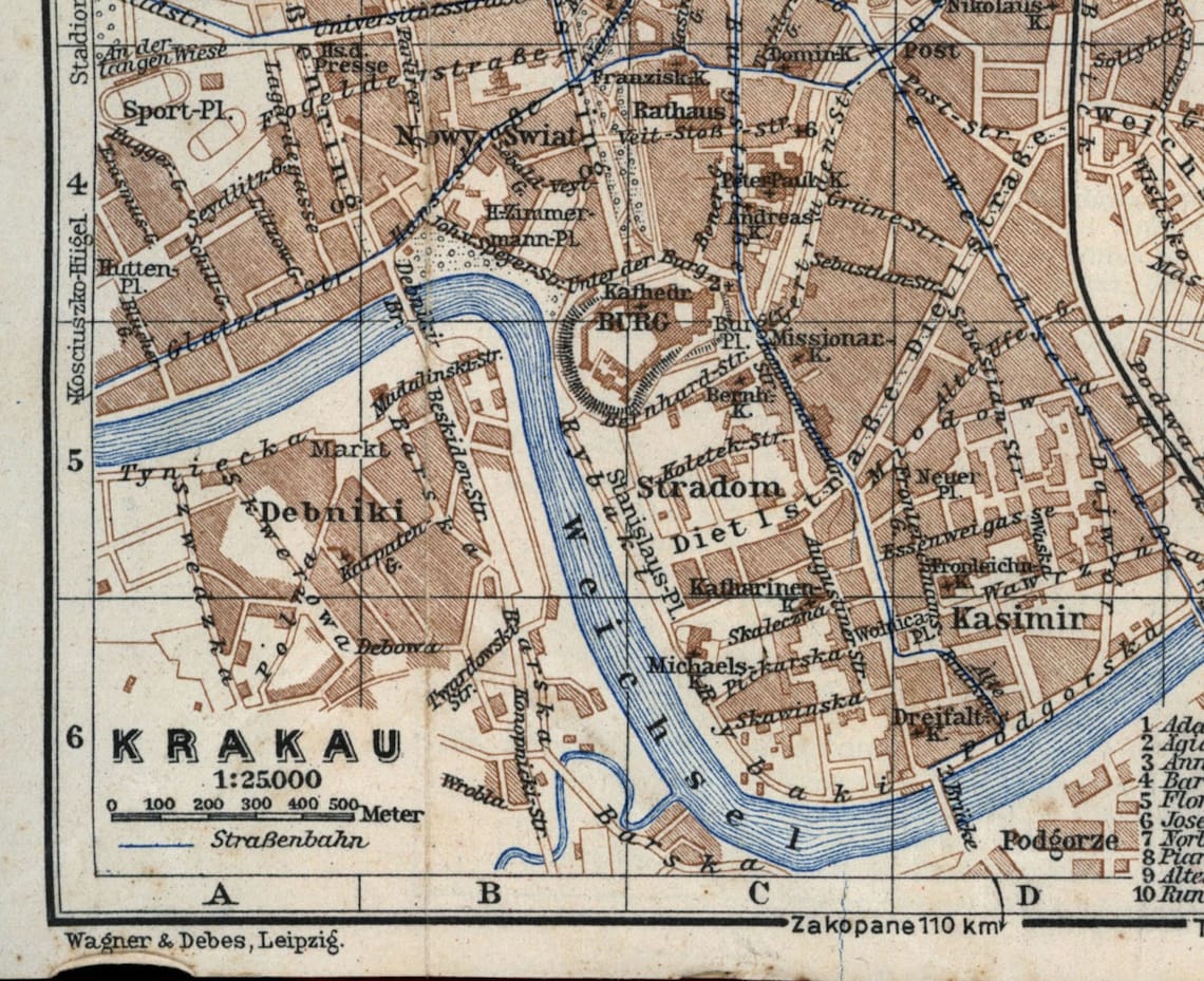 Kraków Map, Map of Cracow, Old Cracow Map, Map of Krakow, Cracow Poland ...