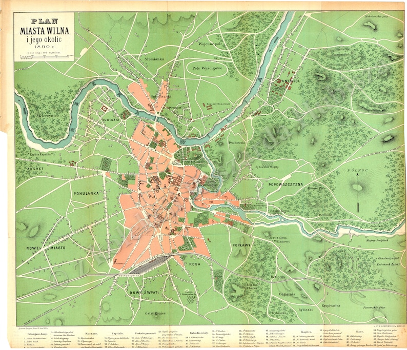 Wilno Map, Vilnius Map, Map of Wilno, Map of Vilnius, Old Vilnius Map ...