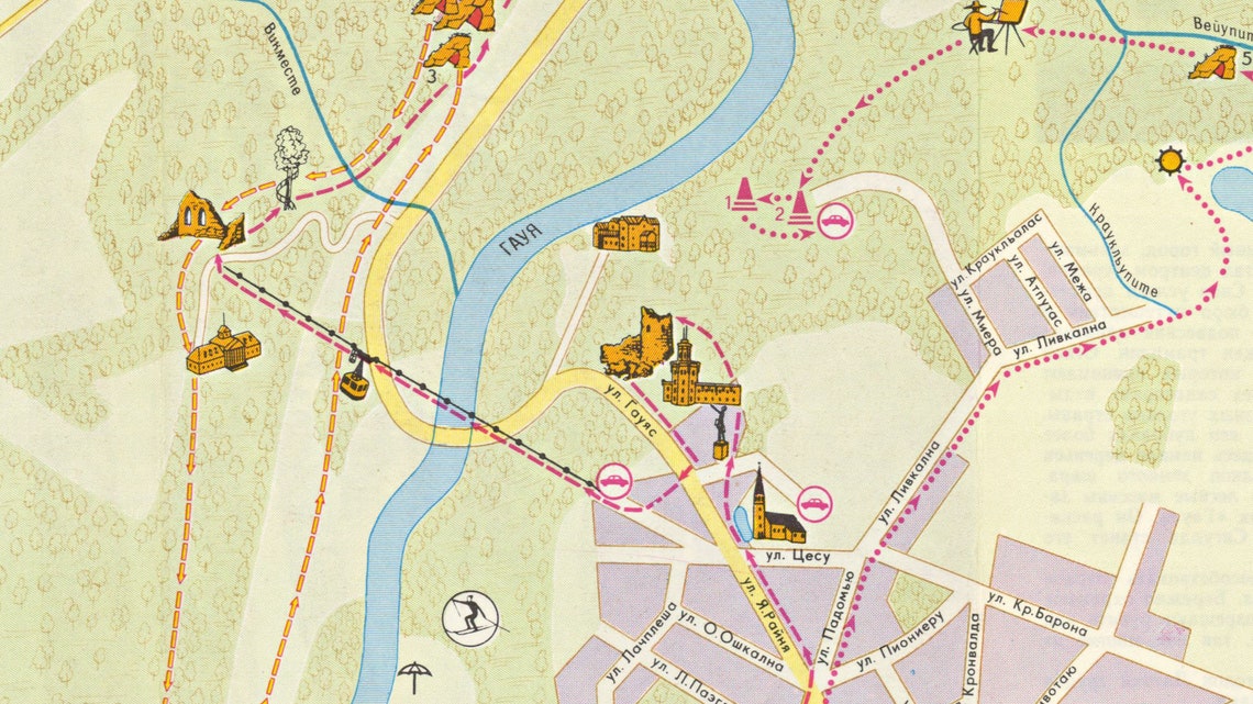 Sigulda Map, Retro Sigulda Plan, Old Map of Sigulda, Vintage Latvia Map ...
