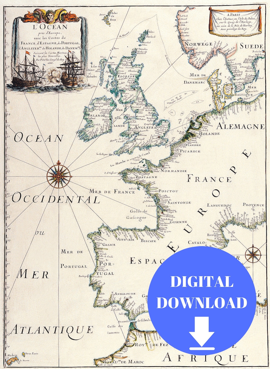 Old Map of Europe, Digital Map Print, Vintage Map, Vintage Map Print ...