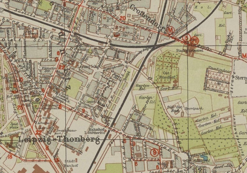 Historical Map of Leipzig by Gaebler 1940 Edition, Old Stadtplan, Lipsk ...