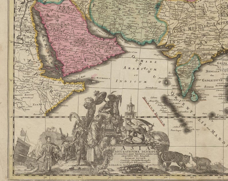 Antique Asia Map 1700, China Poster, Historical Cartography, Vintage ...