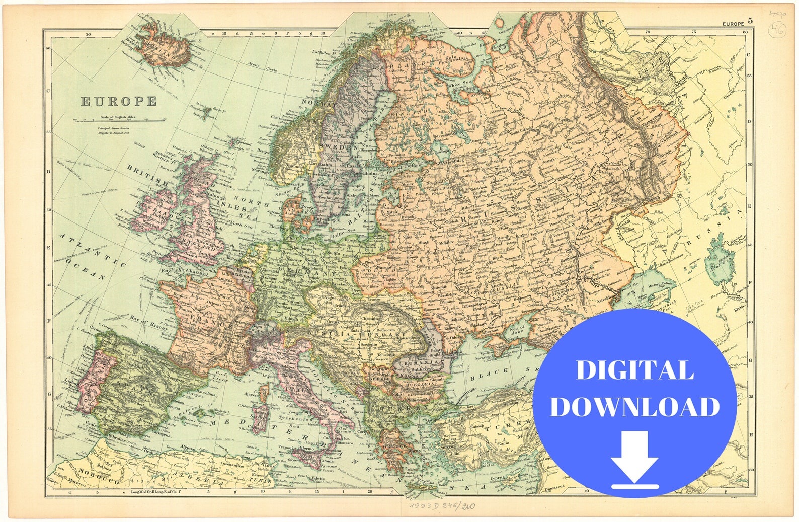 Old Map of Europe, Old Europe Map, Map of Europe, Printable Download ...