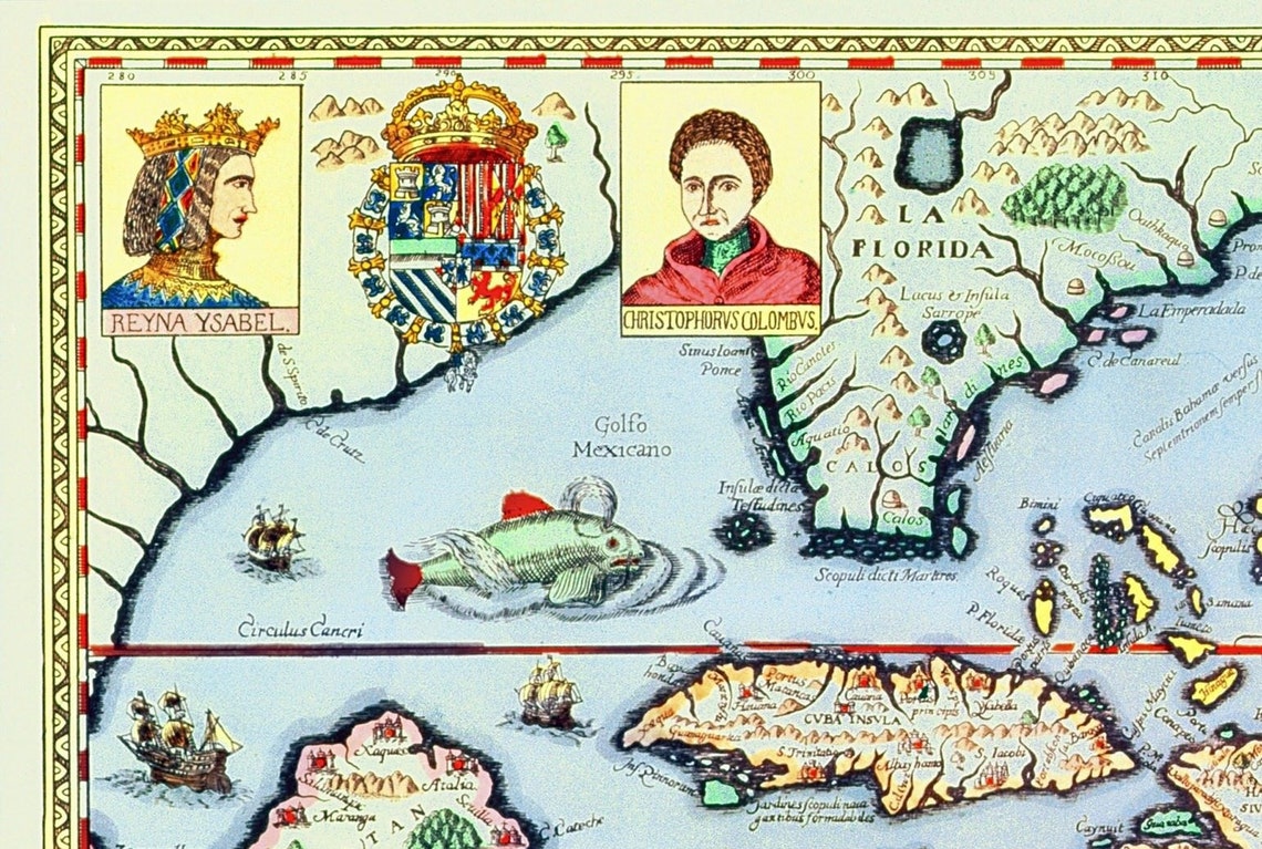 Caribbean Islands and Florida Map, Ancient Maps, Antique Map, Map Wall ...
