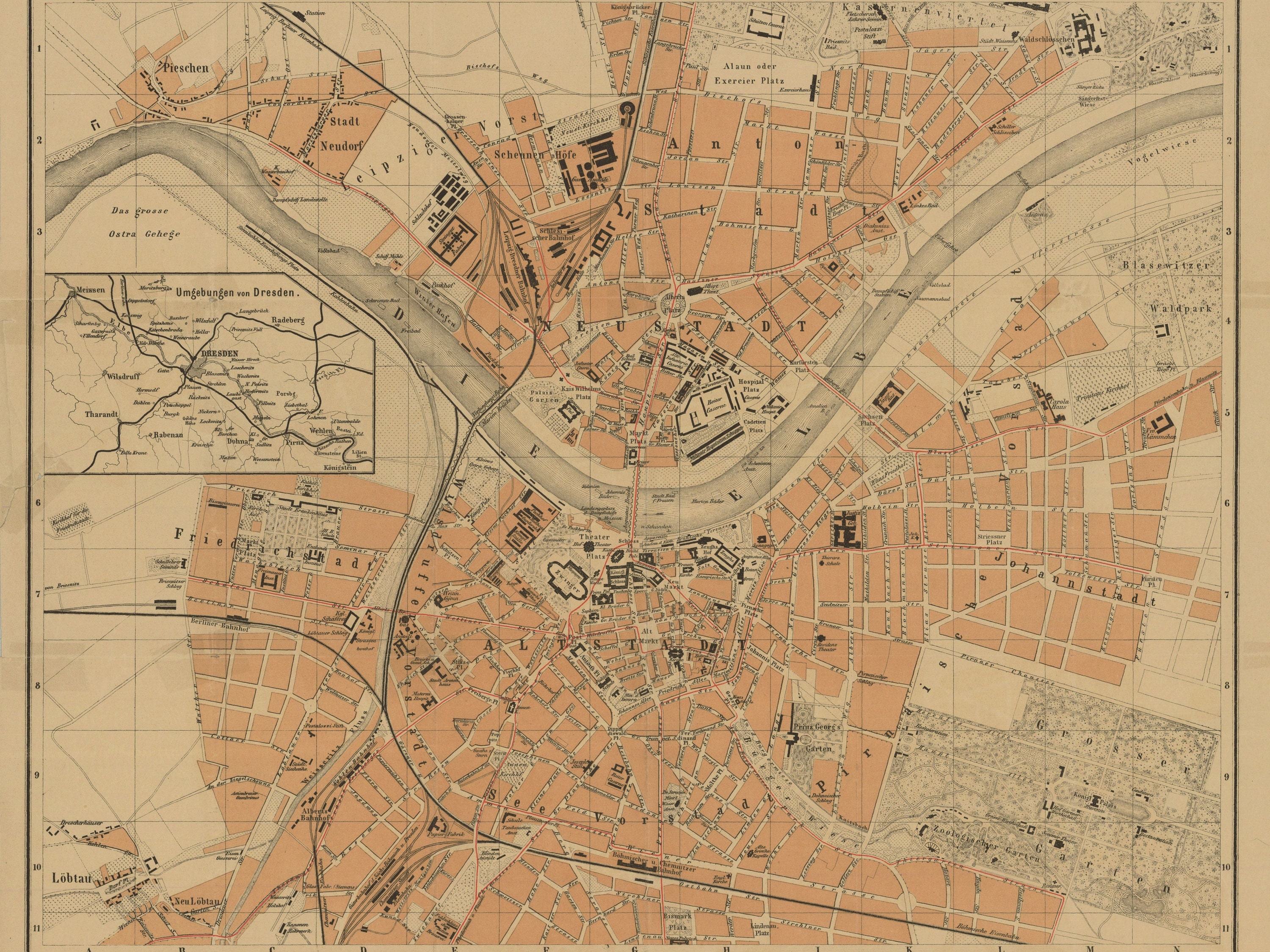 Plan Von Dresden, Dresden Stadtplan, Dresden Map, Map of Dresden, Old ...