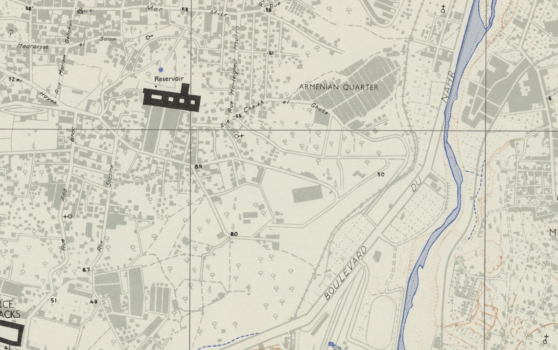 Beirut Vintage Map, Beirut Map, Beirut Map Print, Old Map of Beirut ...