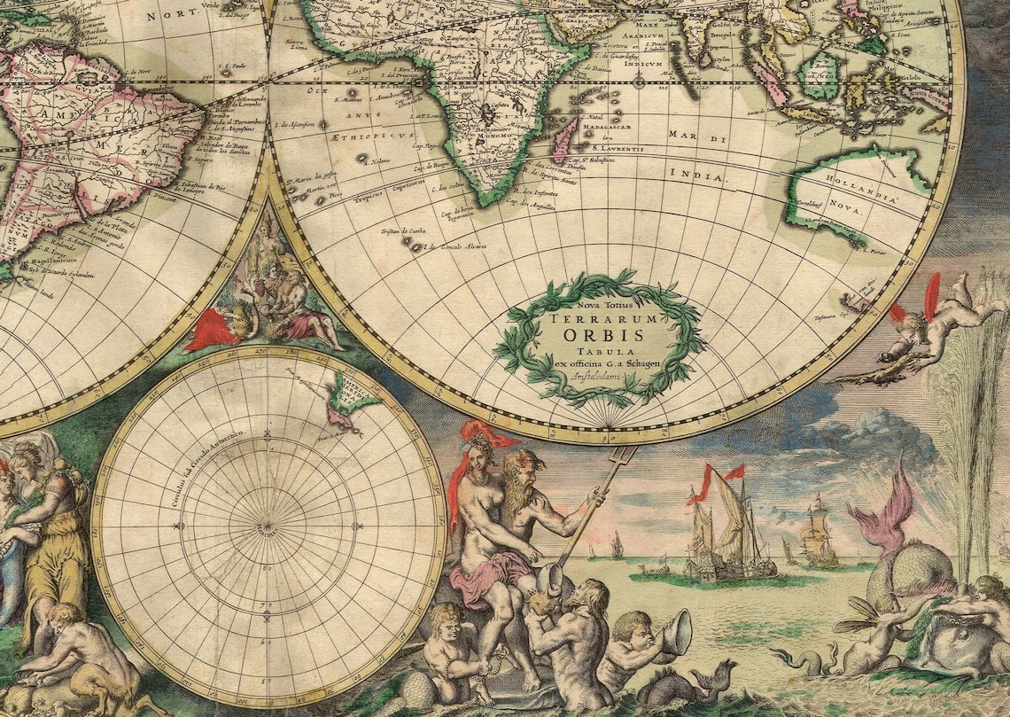 Gerard Van Schagen - Historical Map of the World Reproduction, Old World Map, Digital Old World ...