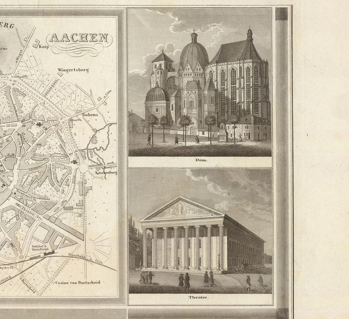 Aachen Map, Aachen Plan, Old Aachen Map, Akwizgran Map, Aachen Print ...