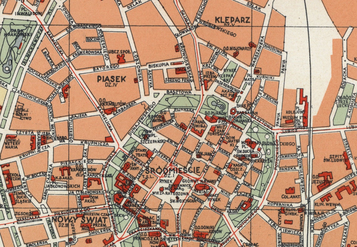 Kraków Map, Old Map of Kraków, Kraków Print, Krakow Plan, Krakow City ...
