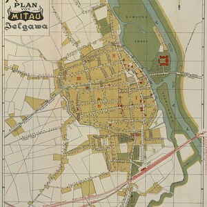 Jelgava Map, Retro Jelgava Plan, Old Map of Jelgava, Vintage Latvia Map ...