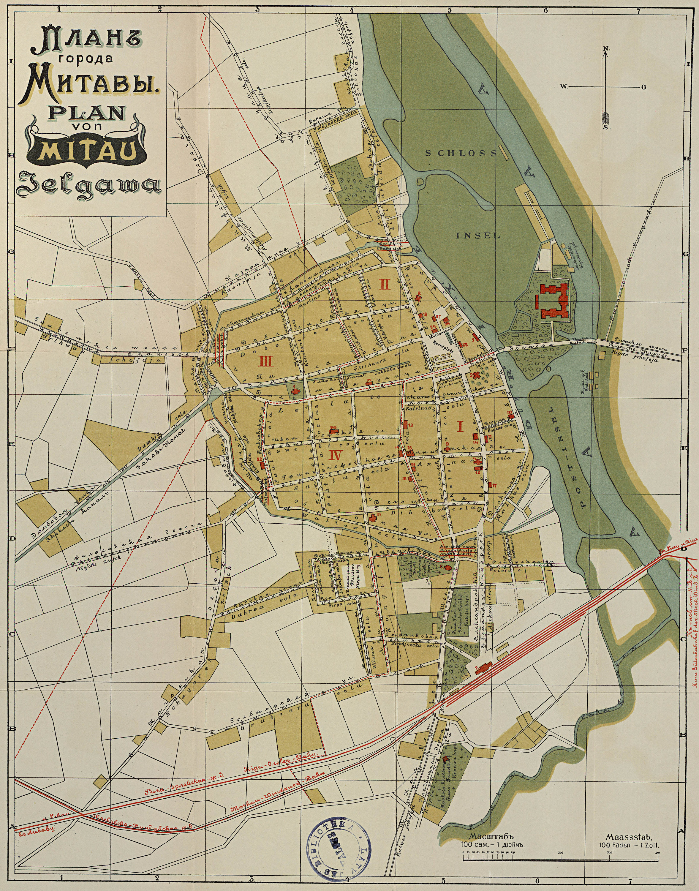 Jelgava Map, Retro Jelgava Plan, Old Map of Jelgava, Vintage Latvia Map ...