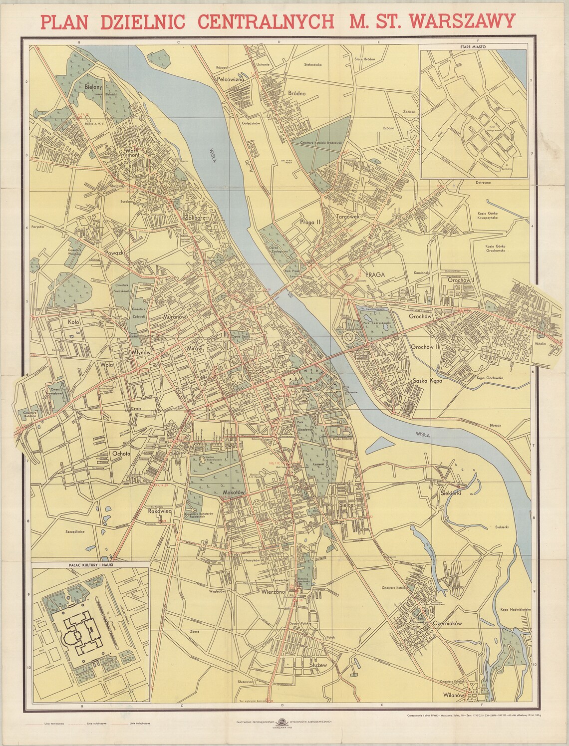 Mapa Warszawy Z Okresu PRL 1955 Rok, Warsaw Map, Map of Warsaw, Old ...