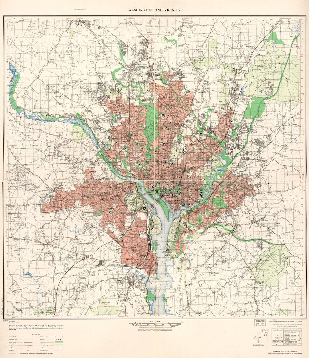 Washington D.C. Topographic Map Print, 1953 Vintage Map (digital ...