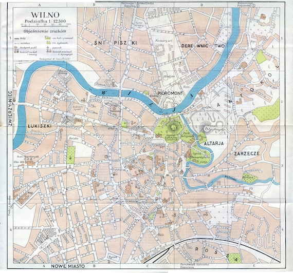 Wilno Map Vilnius Map Map of Wilno Map of Vilnius Old | Etsy