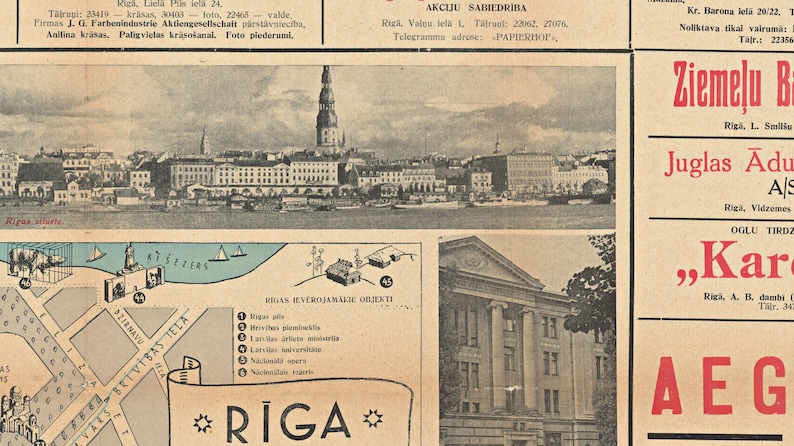 Riga Map, Retro Riga Plan, Old Map of Riga, Vintage Latvia Map, Latvia ...