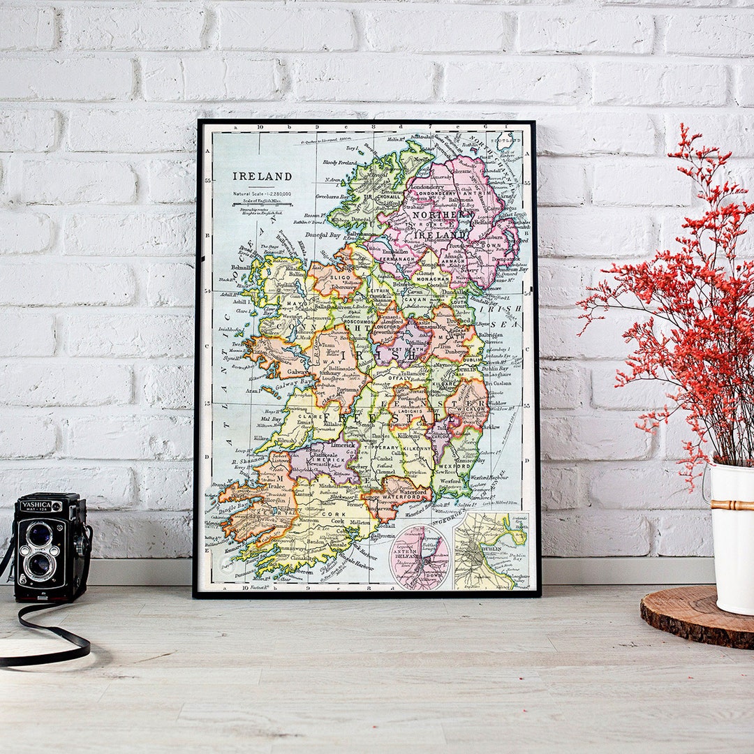 Ireland Map, Ireland Decor, Ireland Art, Map of Ireland, Map of Ireland ...