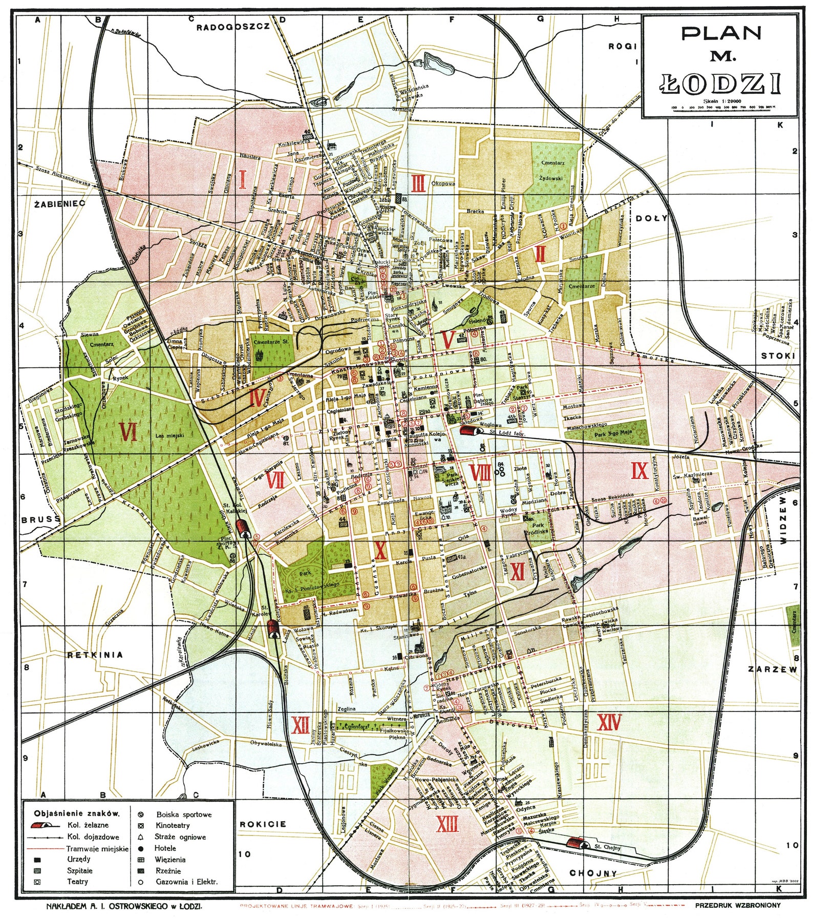 Mapa de Lodz, Mapa de Lodz, Mapa antiguo de Lodz, Mapa retro de Lodz ...