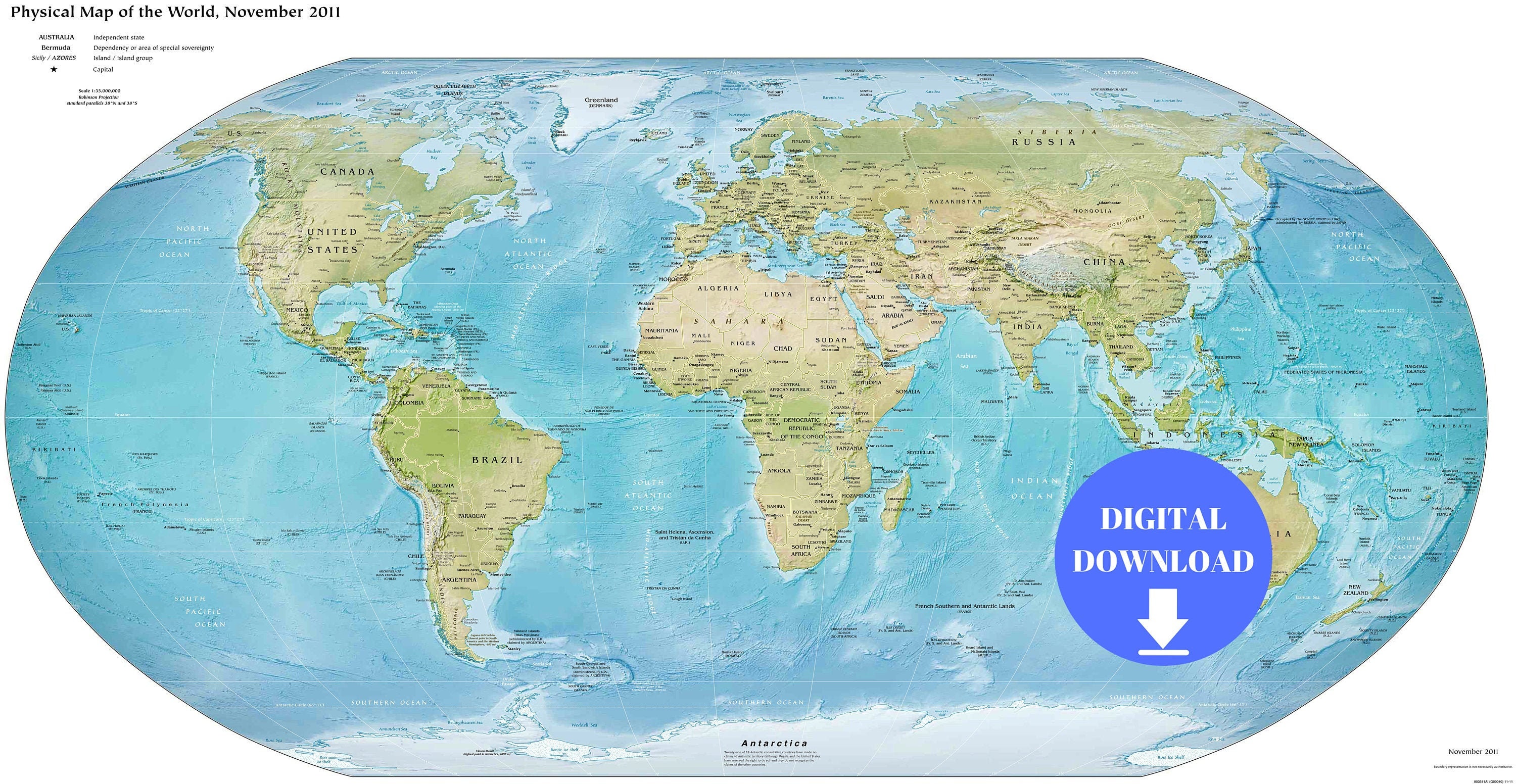 Physical Modern World Map Digital Map Print Poster Map Map | Etsy