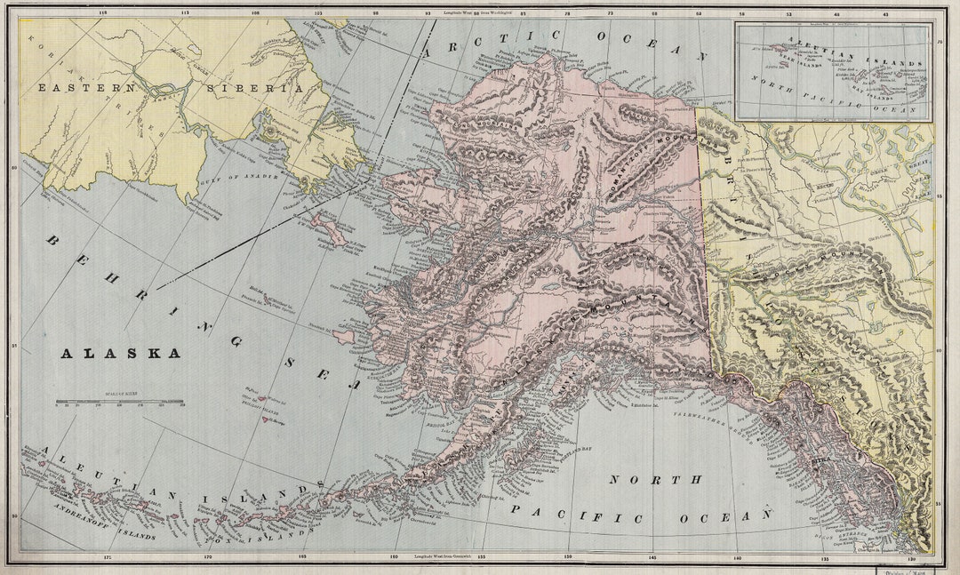 Alaska Map, Map of Alaska, Retro Map of Alaska, Old Map of the United ...