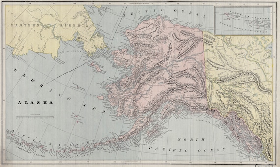 Alaska Map Map of Alaska Retro Map of Alaska Old Map of the - Etsy
