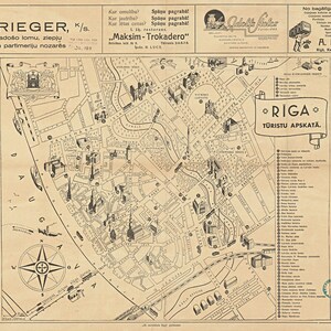 Riga Map, Retro Riga Plan, Old Map of Riga, Vintage Latvia Map, Latvia ...