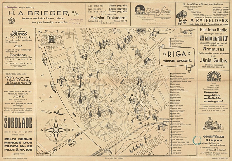 Riga Map, Retro Riga Plan, Old Map of Riga, Vintage Latvia Map, Latvia ...
