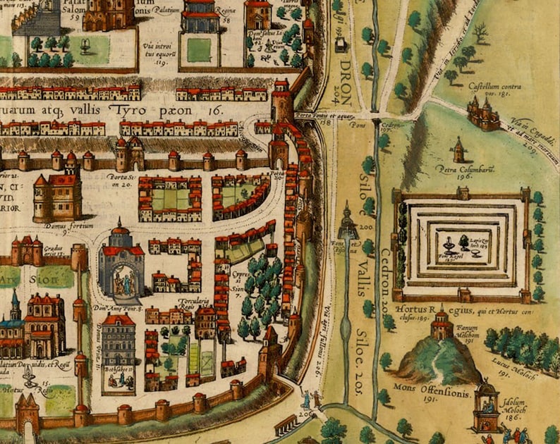 Jerusalem Map, Old Jerusalem Map, Vintage Map of Jerusalem, 1535-1590 ...
