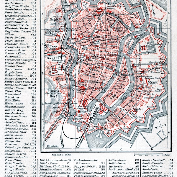 Gdańsk Old Map of Gdansk - Etsy