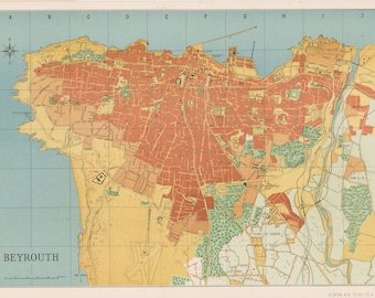 Vintage Beirut Lebanon Map 1876 Old Lebanese Capital City Atlas Poster ...