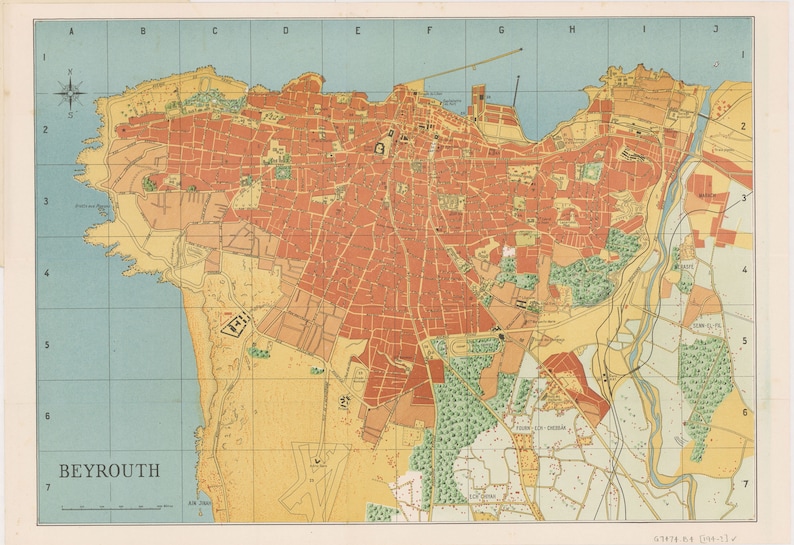 Beirut Vintage Map, Beirut Map, Beirut Map Print, Old Map of Beirut ...
