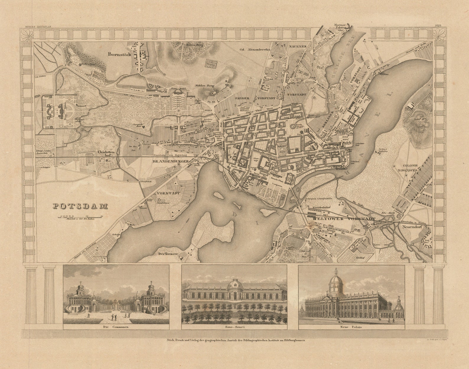 Potsdam Map, Map of Potsdam, Old Potsdam Map, Germany Map, Map of ...
