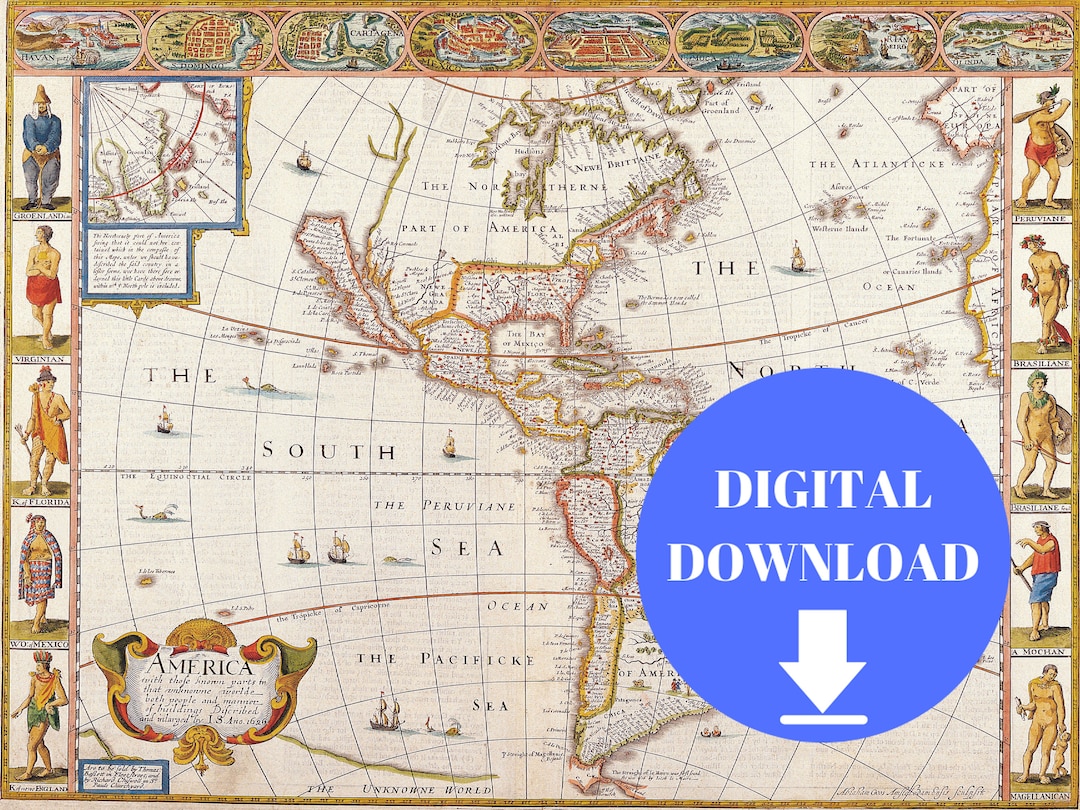Old Map of America, Digital Map Print, Vintage Map, Vintage Map Print ...