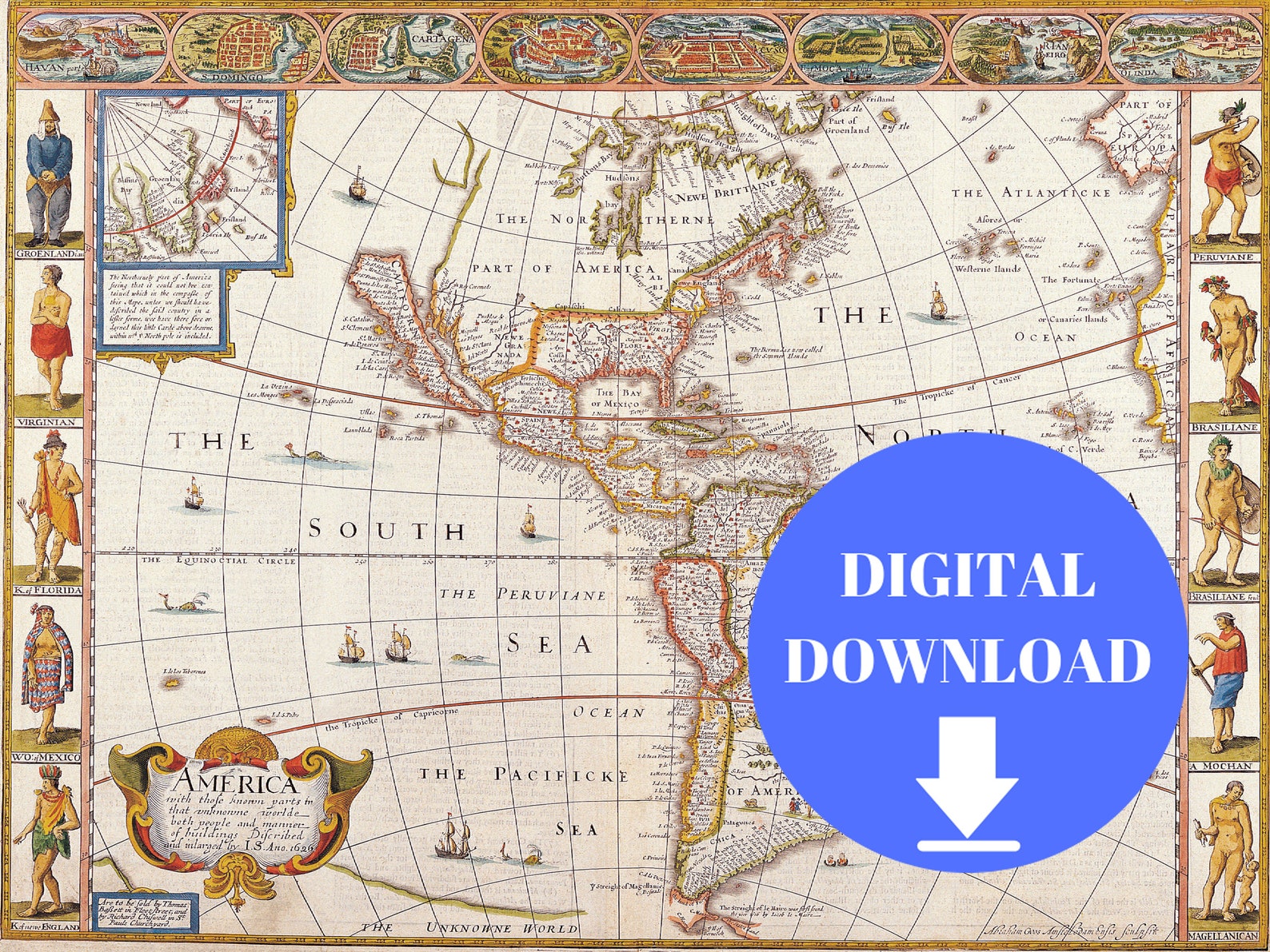 Old Map of America, Digital Map Print, Vintage Map, Vintage Map Print ...