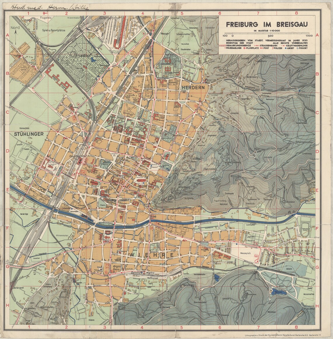 Freiburg Map, Map of Freiburg, Old Freiburg Map, Germany Map, Map of ...