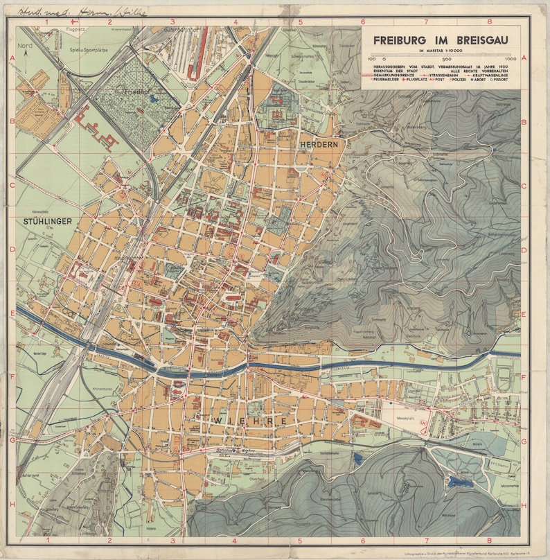 Freiburg Map, Map of Freiburg, Old Freiburg Map, Germany Map, Map of ...