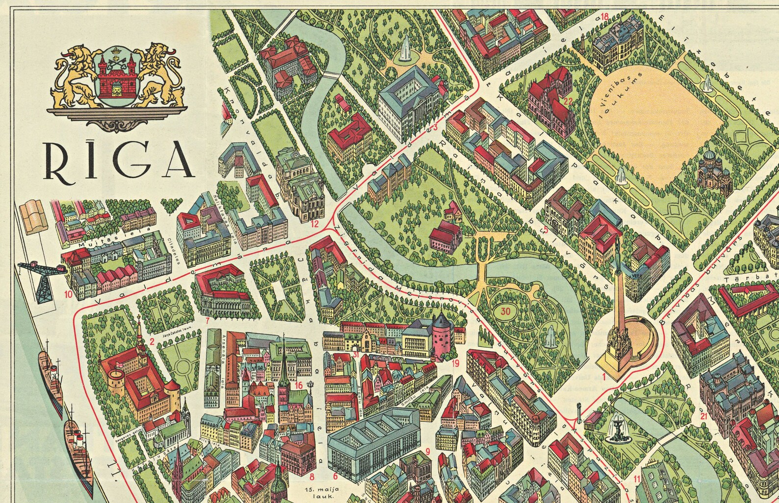 Riga Map - Old Map of Riga - Latvia Map Wall Decor - Europe Map - Map ...