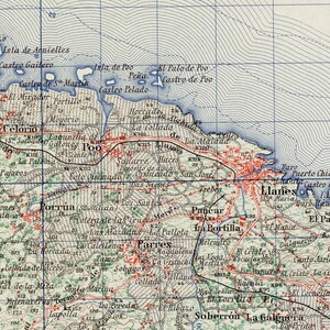 Llanes Map, Map of Llanes, Llanes Print, Llanes City, Old Llanes Map ...